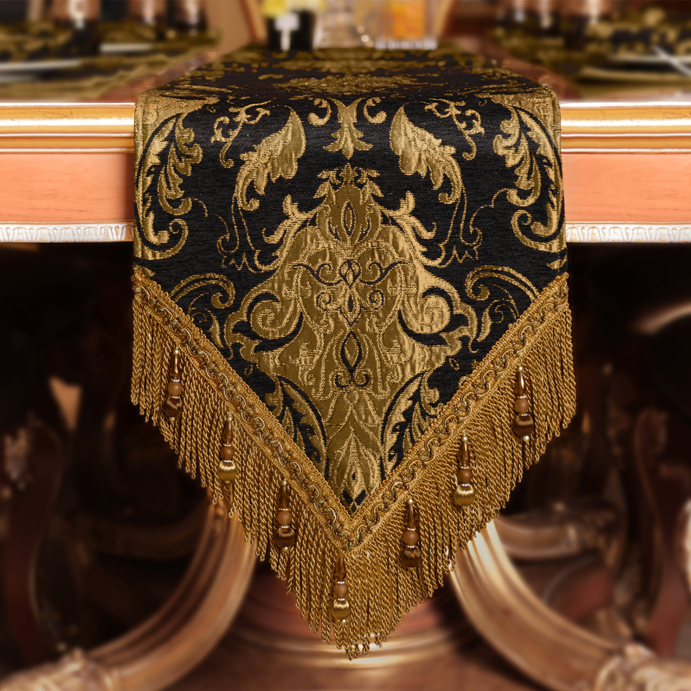 Black Florence Damask Table Runner – Loom And Mill